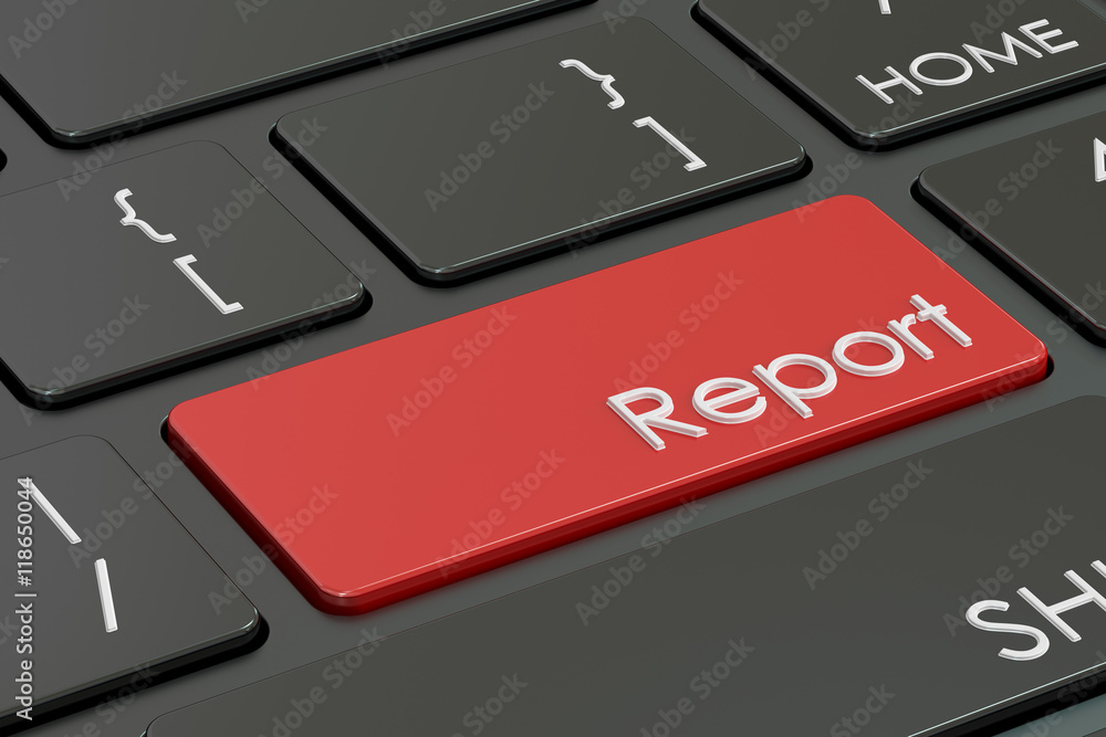 Report concept, red hot key on keyboard. 3D rendering Stock ...