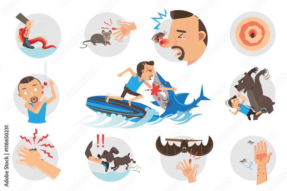 Vettoriale Stock Animal Bites Wild Animal Attacking Hurting Human ...