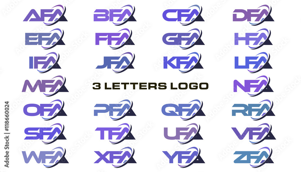 3 letters modern swoosh logo AFA, BFA, CFA, DFA, EFA, FFA, GFA, HFA ...