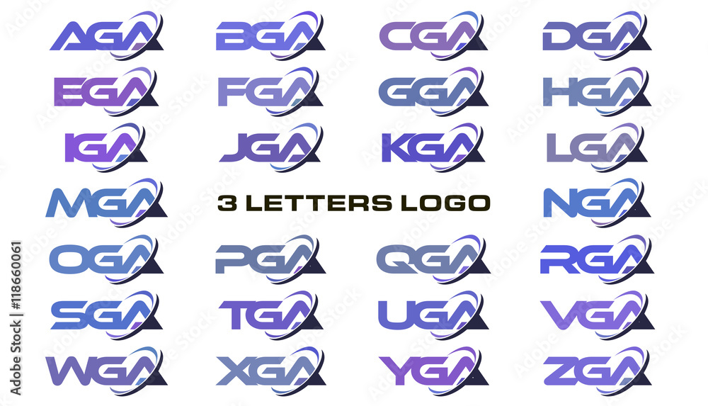 3 letters modern swoosh logo AGA, BGA, CGA, DGA, EGA, FGA, GGA, HGA ...