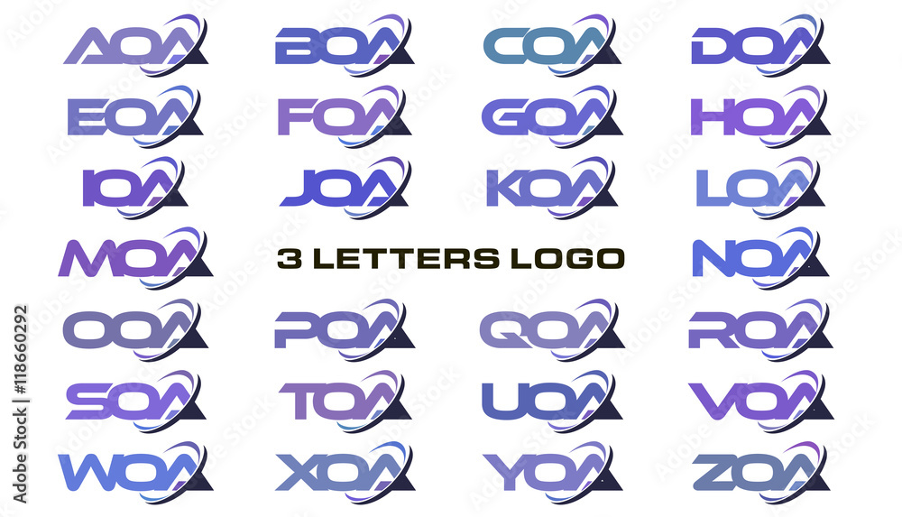 3 letters modern swoosh logo AOA, BOA, COA, DOA, EOA, FOA, GOA, HOA ...