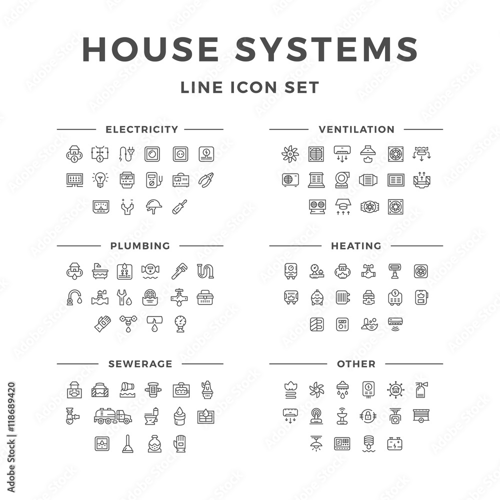 Set line icons of house systems Stock Vector | Adobe Stock