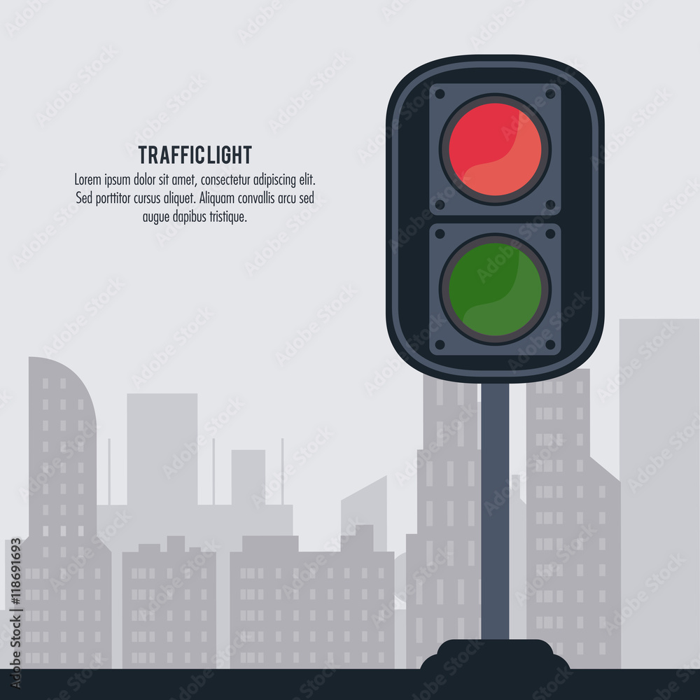 Semaphore Trafficlight Sign Warning Road Street Icon Colorful Design City Silhouette