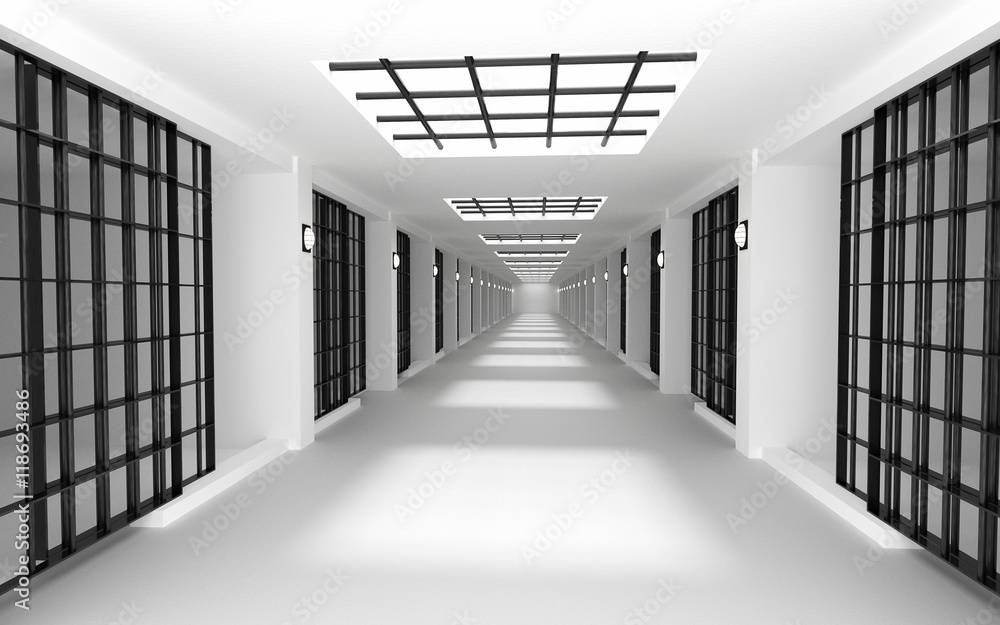 Rows of prison cells, prison interior. 3D rendering Stock Illustration ...