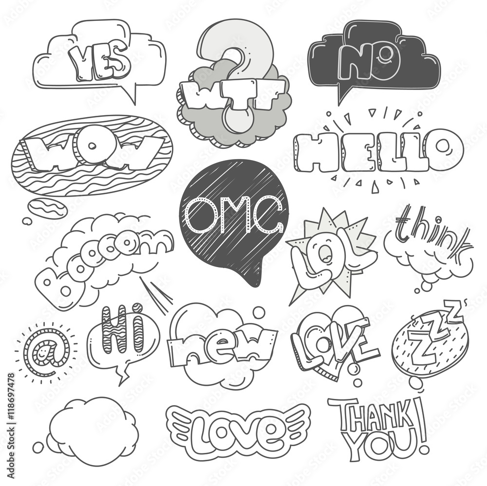 Different sketch style words collection. Vector doodles set Stock ...