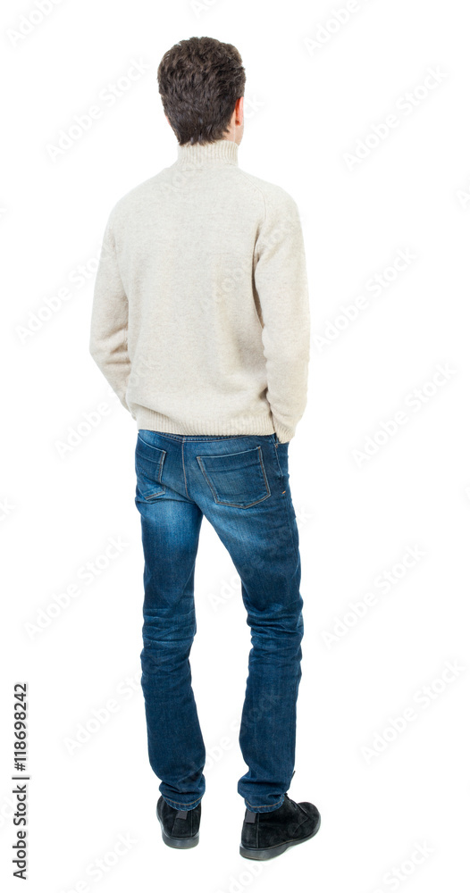 Back view of man . Standing young guy. Rear view people collection ...