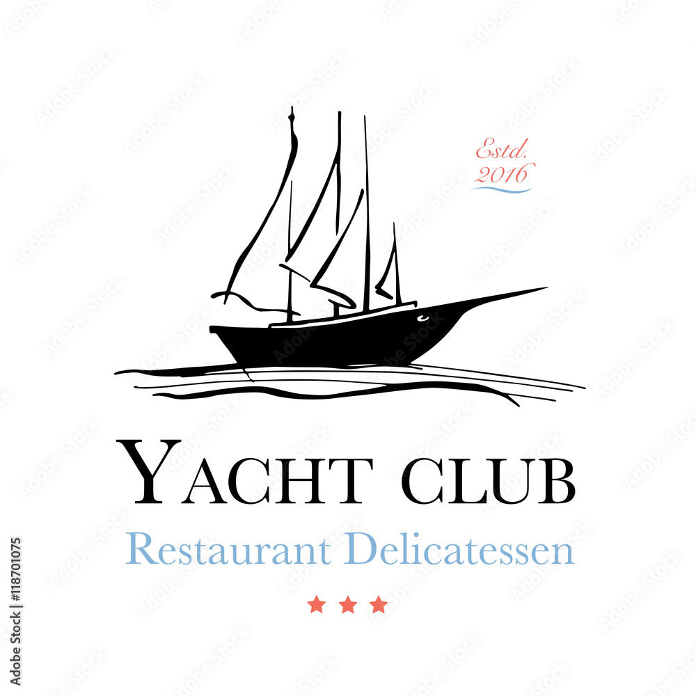Seafood restaurant and seafood menu identity - Logo with yacht. Vector ...