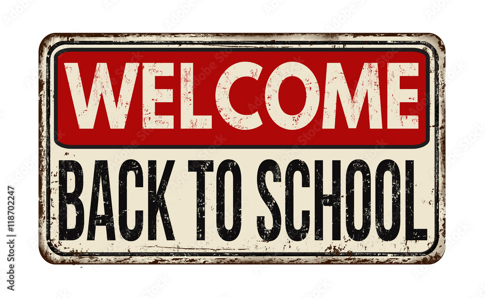 Welcome back to school vintage metal sign Stock Vector | Adobe Stock