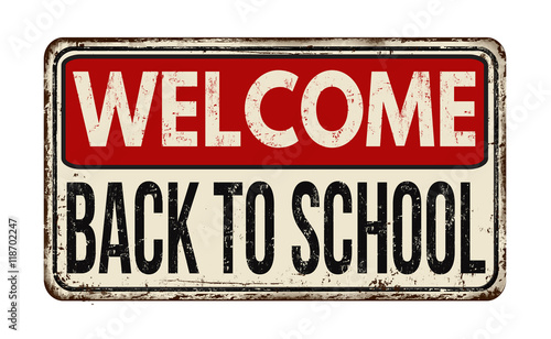 Welcome back to school vintage metal sign Stock Vector | Adobe Stock