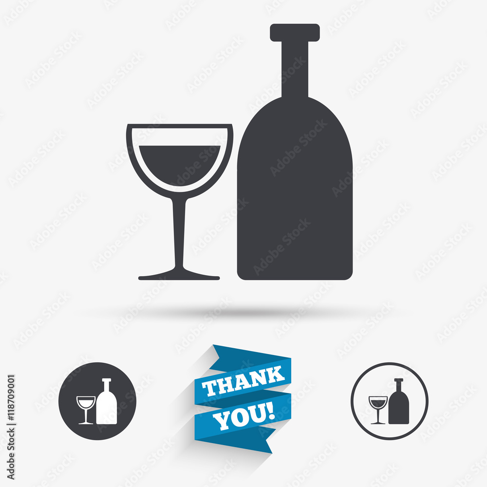Alcohol sign. Drink symbol. Bottle with glass Stock Vector | Adobe Stock
