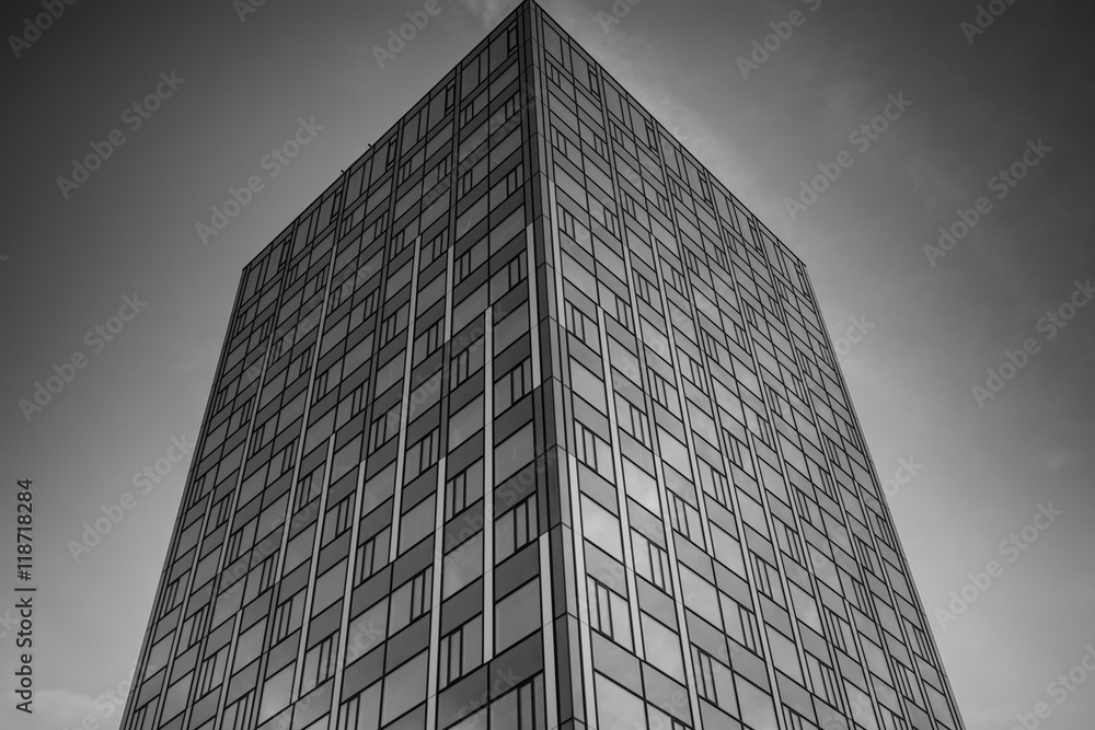 Office complex of high-rise buildings. Black and white. Stock Photo ...