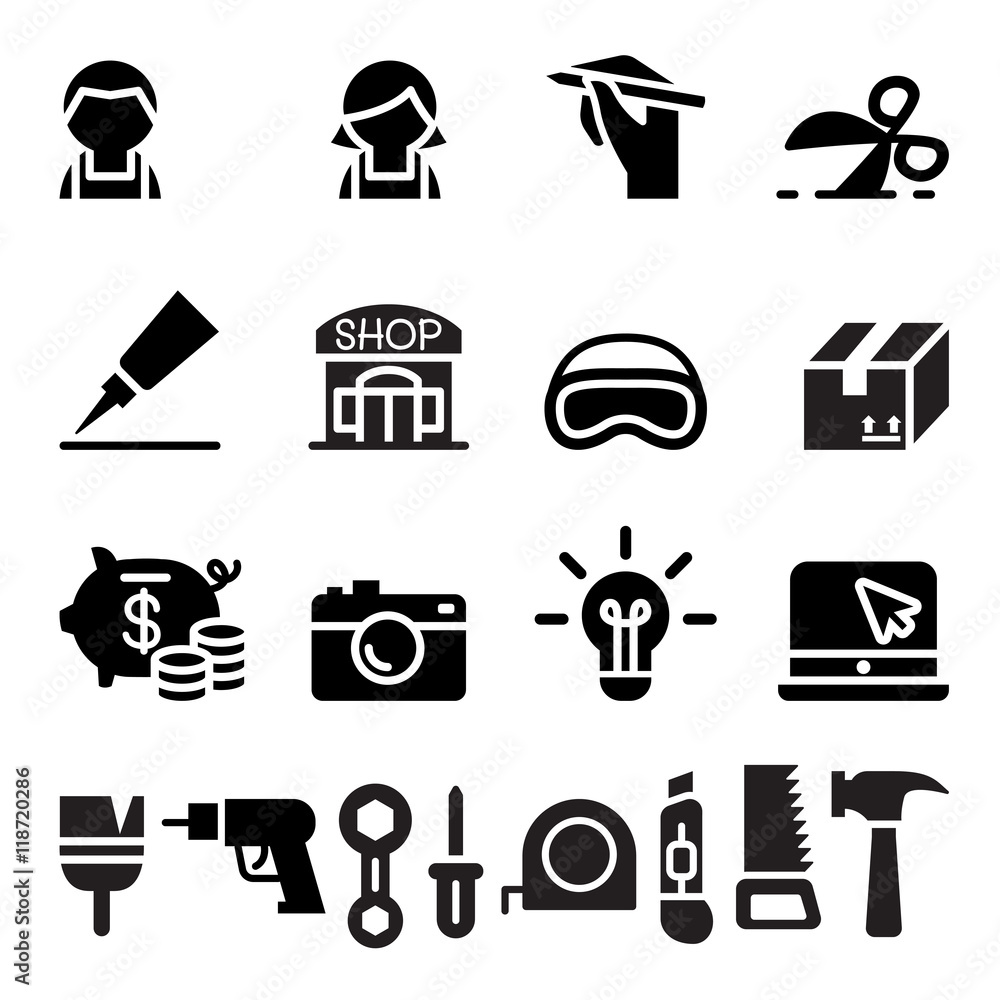 DIY , Workshop , Craftsman , craft icon set Stock Vector | Adobe Stock