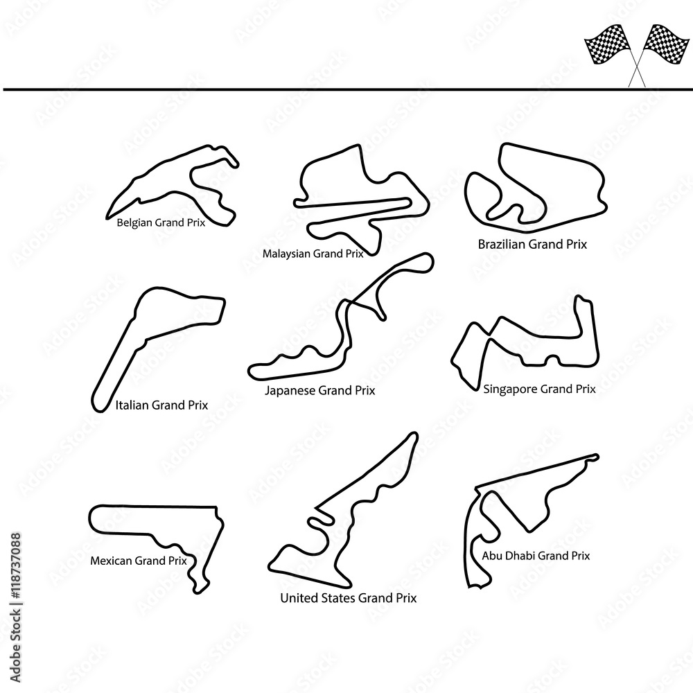 Racing to Formula 1. Map different circuit. Grand Prix 2016 Stock ...