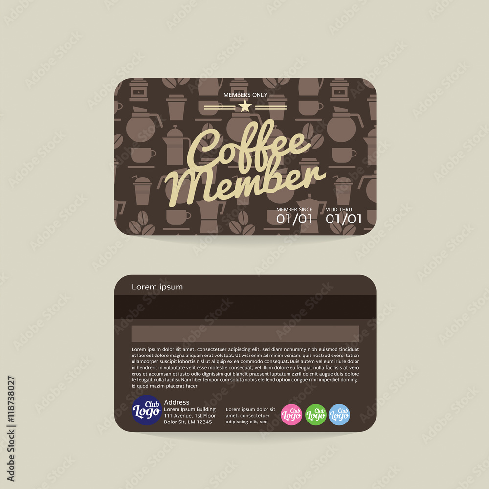 Front And Back Coffee Voucher Of Member Card Template Vector ...