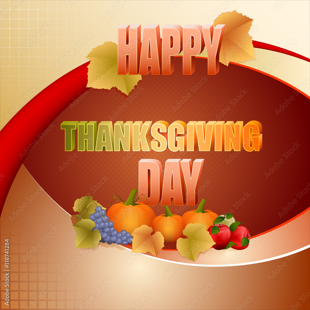 Abstract design with stylized 3d text and harvest for Thanksgiving day ...