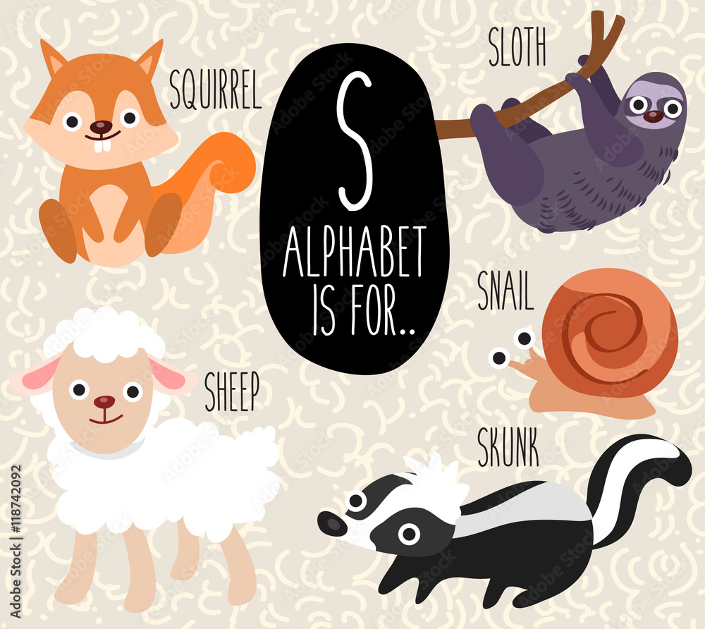 Cute Animal Alphabet Set : Letter S : Vector Illustration Stock Vector ...