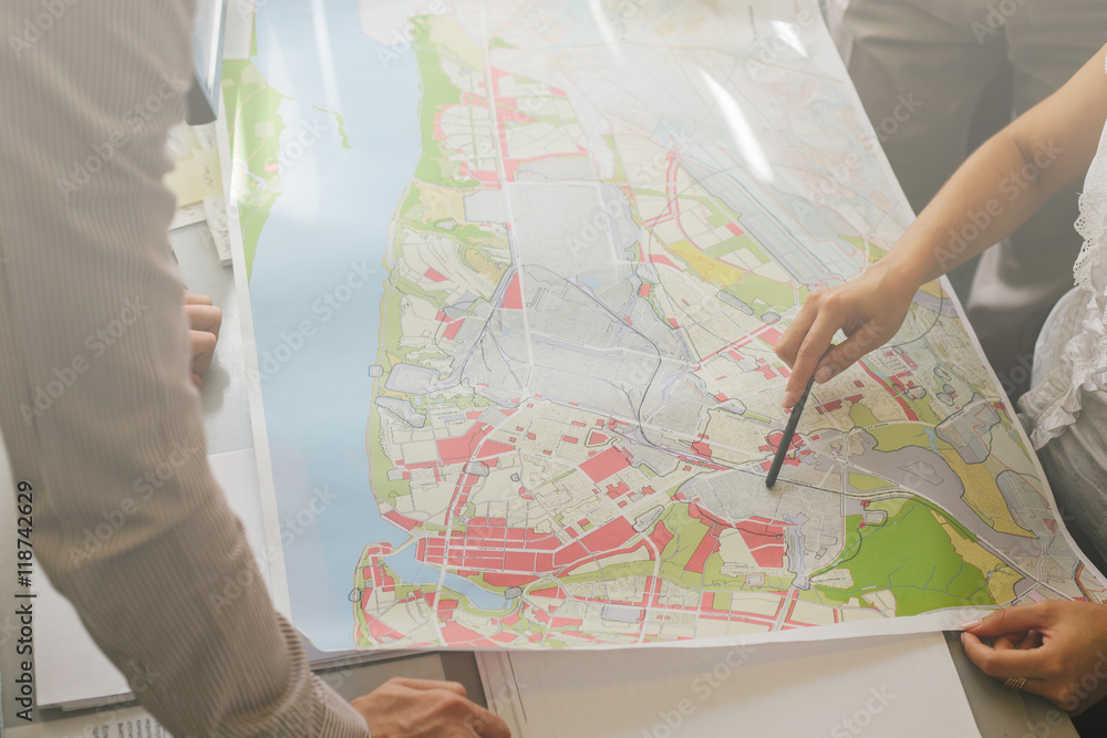 Office. Teamwork in the field of project development, building ...