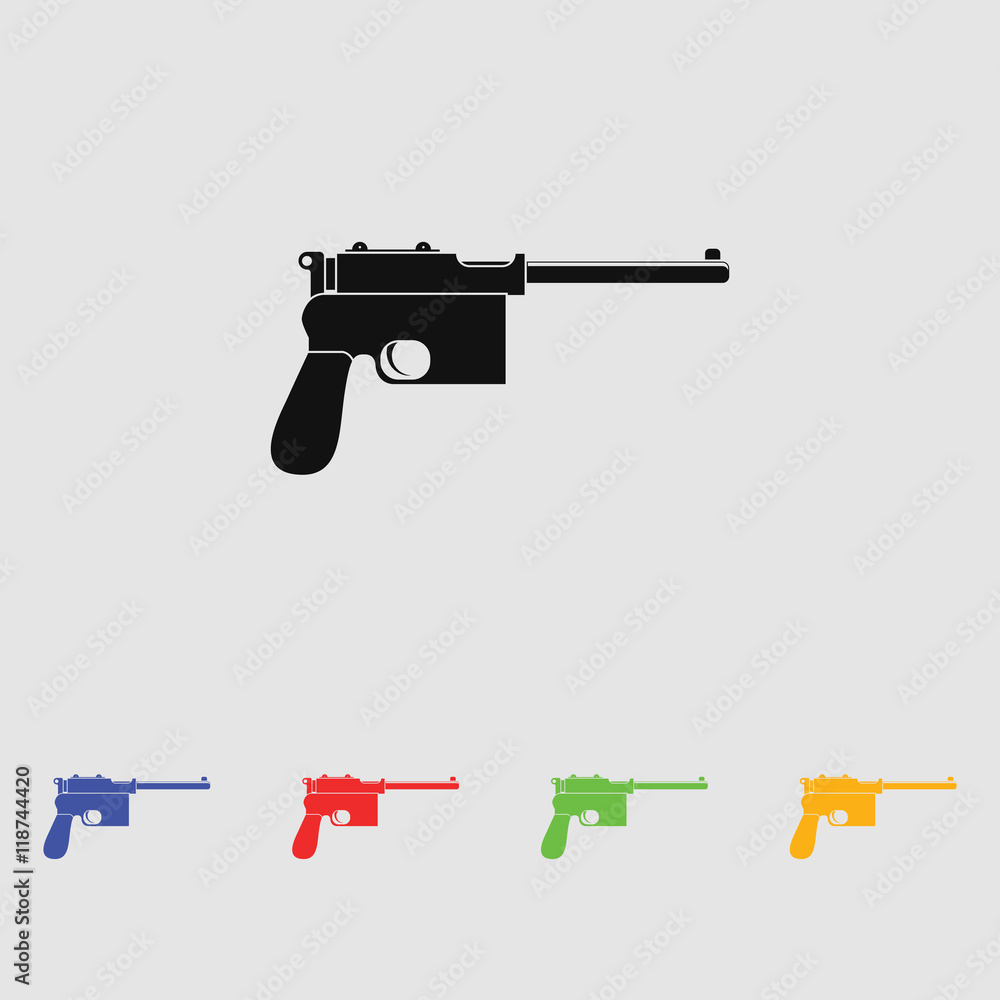 Mauser pistol black simple icon. Flat style for web and mobile. Vector ...