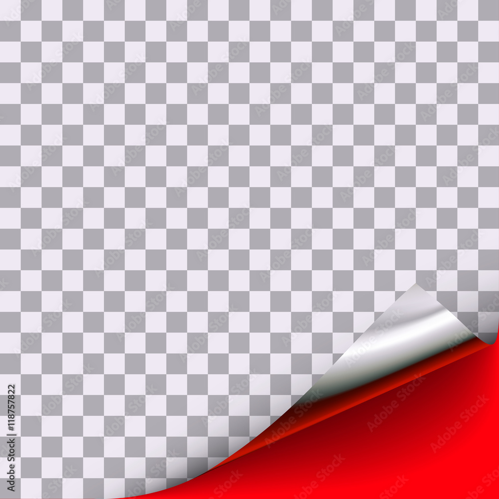 Curled corner with transparent front area background. For page design ...