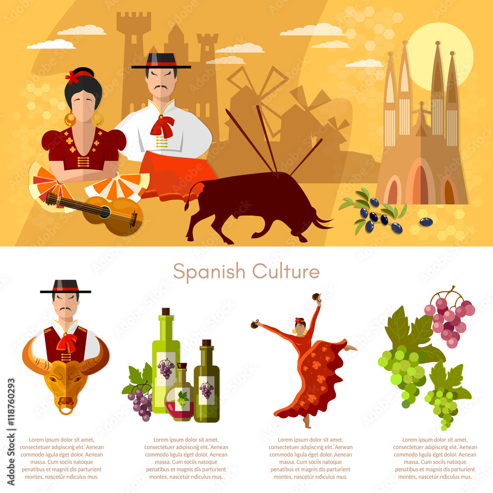Spain infographics traditions and culture spanish attractions Stock ...