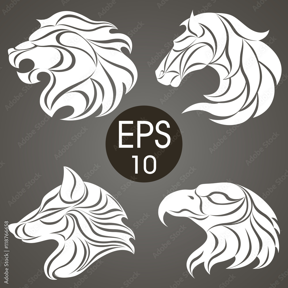 Animal logo design collection. Animal Emblem. Lion, Horse, Eagle, Wolf ...