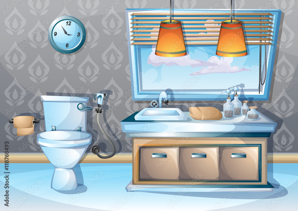 cartoon vector illustration interior bathroom with separated layers ...