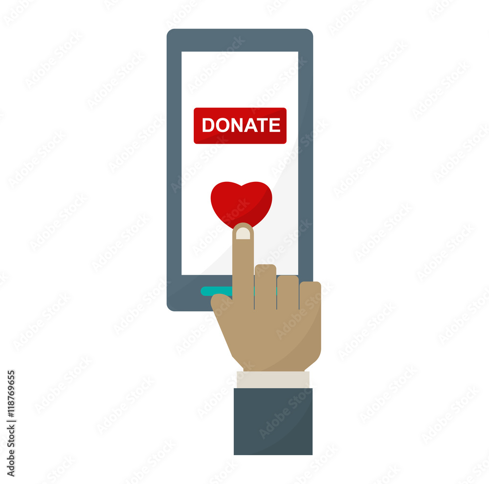 Simple red heart donate button vector icon. Color card beautiful ...