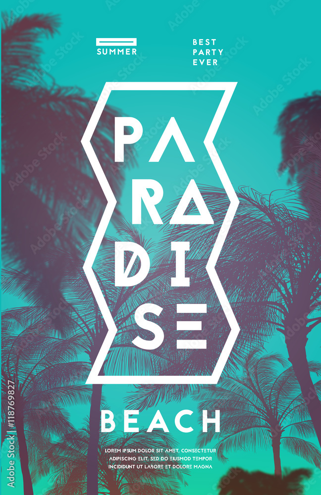 Summer party poster design template with palm trees silhouettes. Modern ...