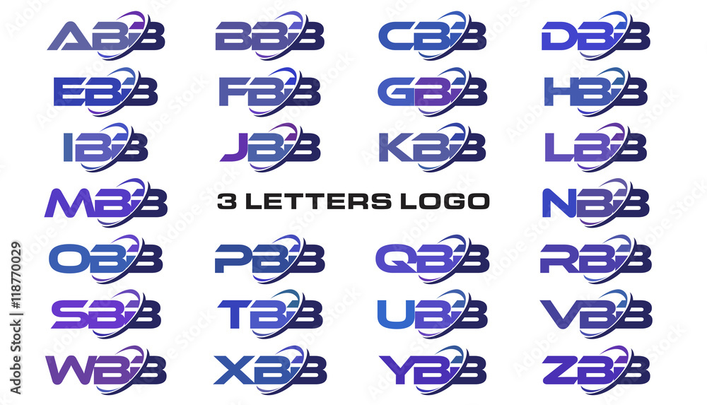 3 letters modern swoosh logo ABB, BBB, CBB, DBB, EBB, FBB, GBB, HBB ...