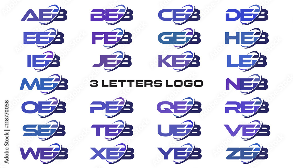 Vetor de 3 letters modern swoosh logo AEB, BEB, CEB, DEB, EEB, FEB, GEB ...