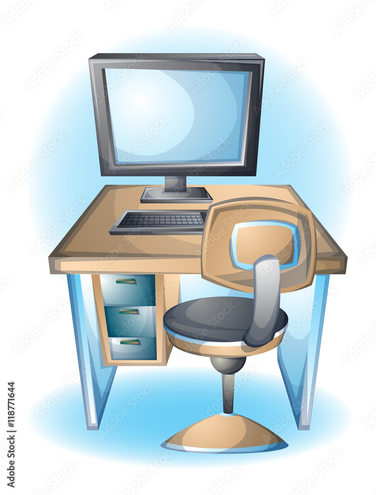 cartoon vector illustration interior office table object with separated ...