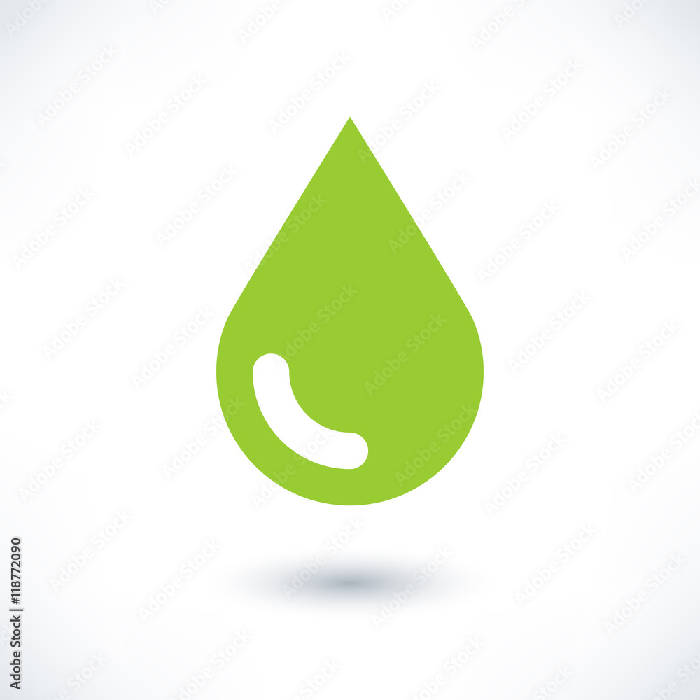 Green color drop icon with gray shadow on white Stock-Vektorgrafik ...