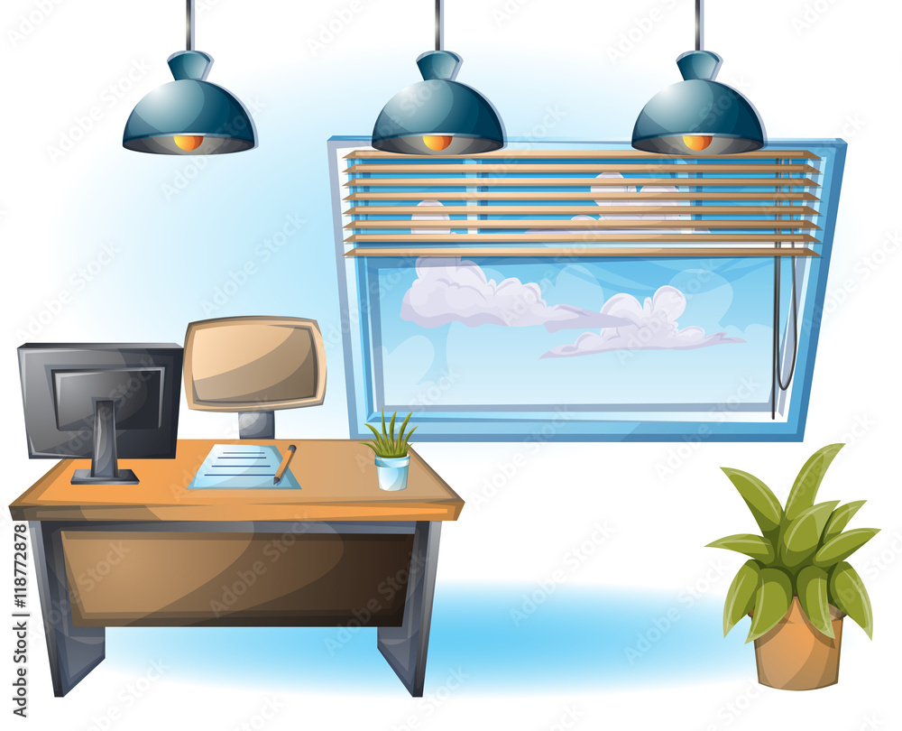 cartoon vector illustration interior office table object with separated ...