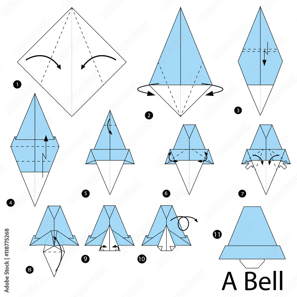 step by step instructions how to make origami A Bell. Stock Vector ...
