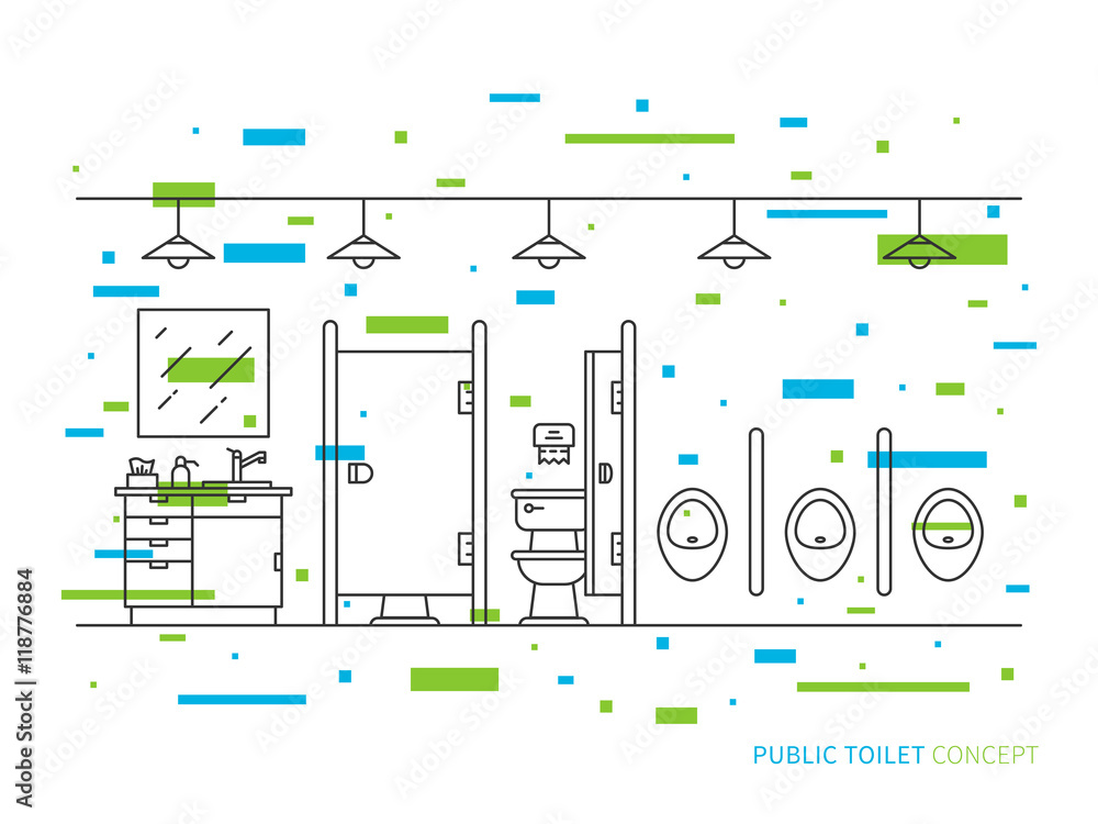Toilet room vector illustration. Public toilet line art concept ...