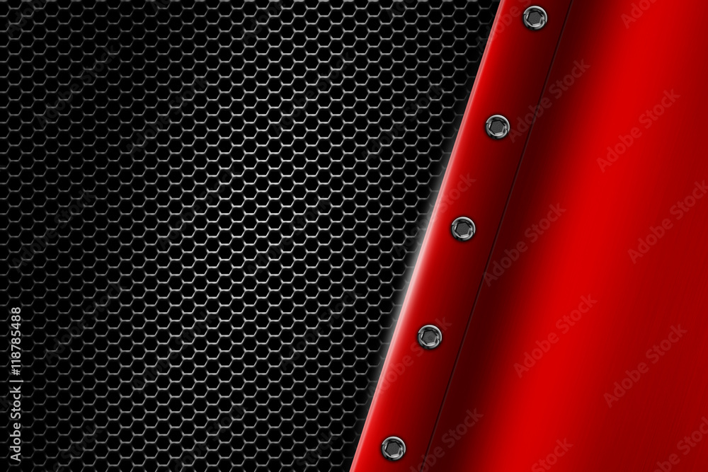 red metal background with rivet on gray metallic mesh. Stock ...