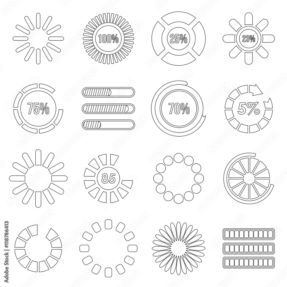 Loading bars and preloaders set in outline style. Progress loading set ... Loading bars and preloaders set in outline style. Progress loading set ...