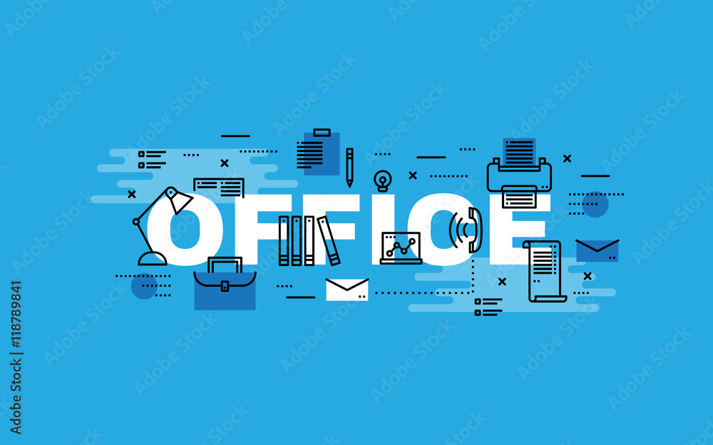 Lettering flat line design concepts of Office. Stock Vector | Adobe Stock