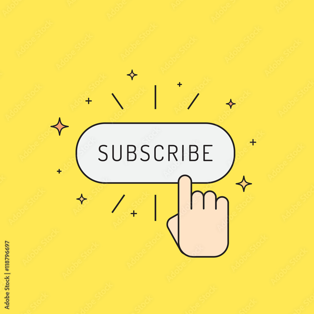 Subscribe button and hand. Clean and simple outline design. Stock ...
