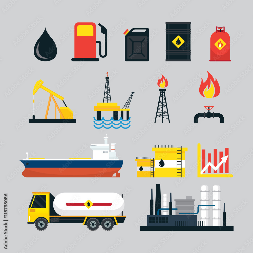 Oil Industry Object Set, Gas, Petroleum, Fuel, Refinery Stock Vector ...