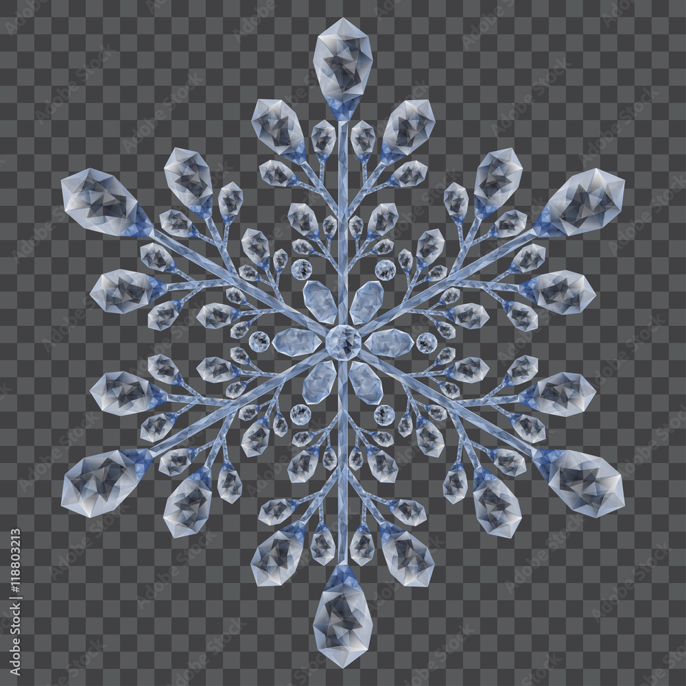 Big translucent crystal snowflake on transparent background ...