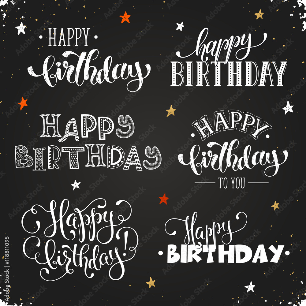 Hand written Happy birthday phrases. Greeting card text templates on ...