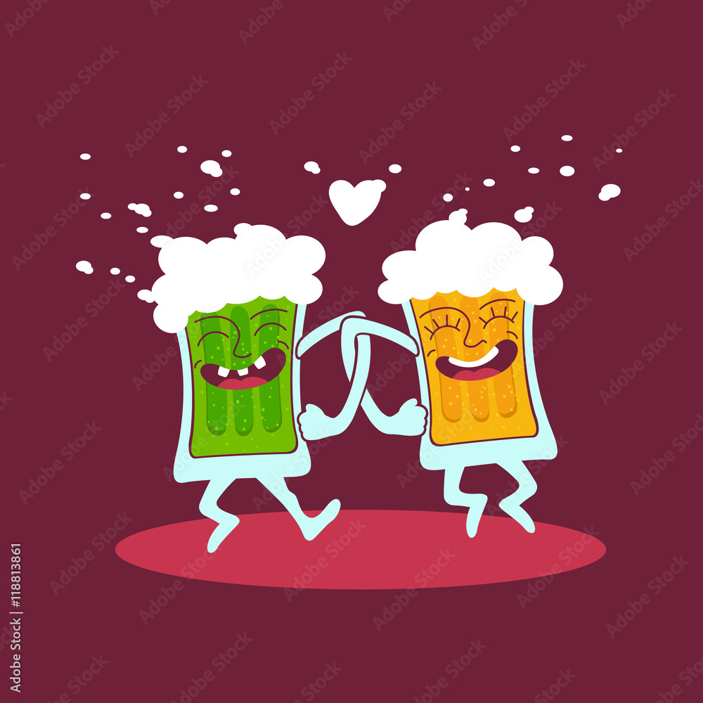 Funny cartoon couple of beer friends dancing. Vector illustration ...