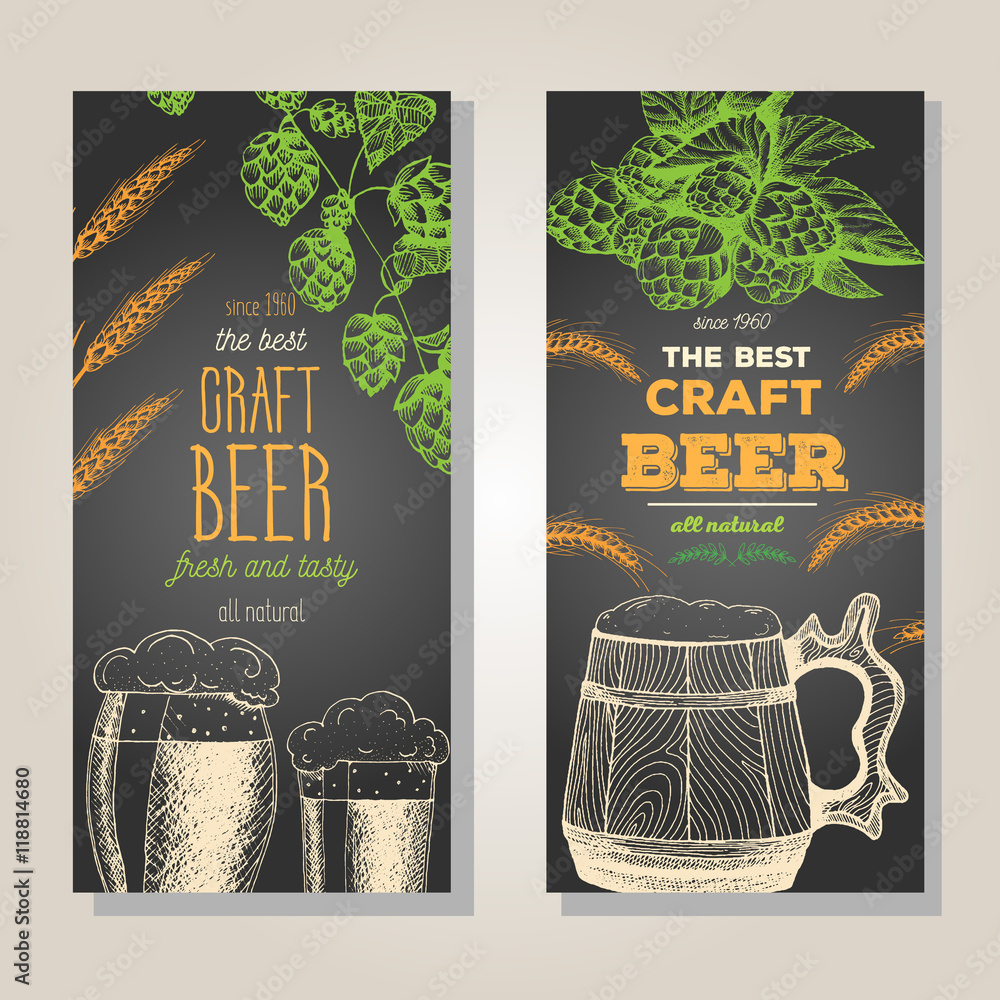 Banner set. Vector illustration in sketch style. Hand drawn beer ...