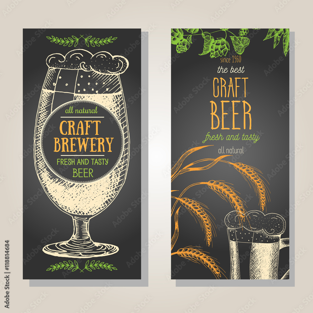 Banner set. Vector illustration in sketch style. Hand drawn beer ...