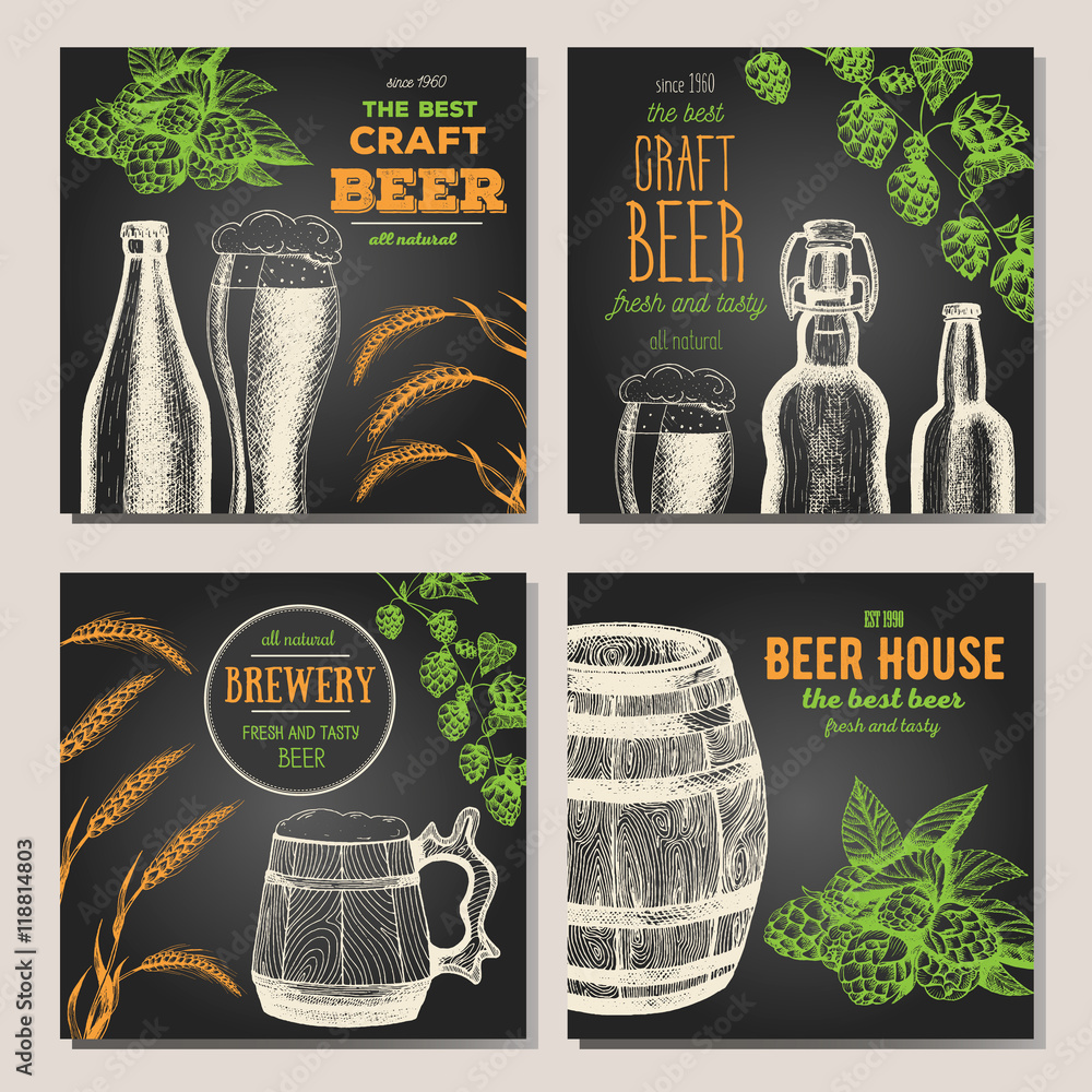 Banner set. Vector illustration in sketch style. Hand drawn beer ...