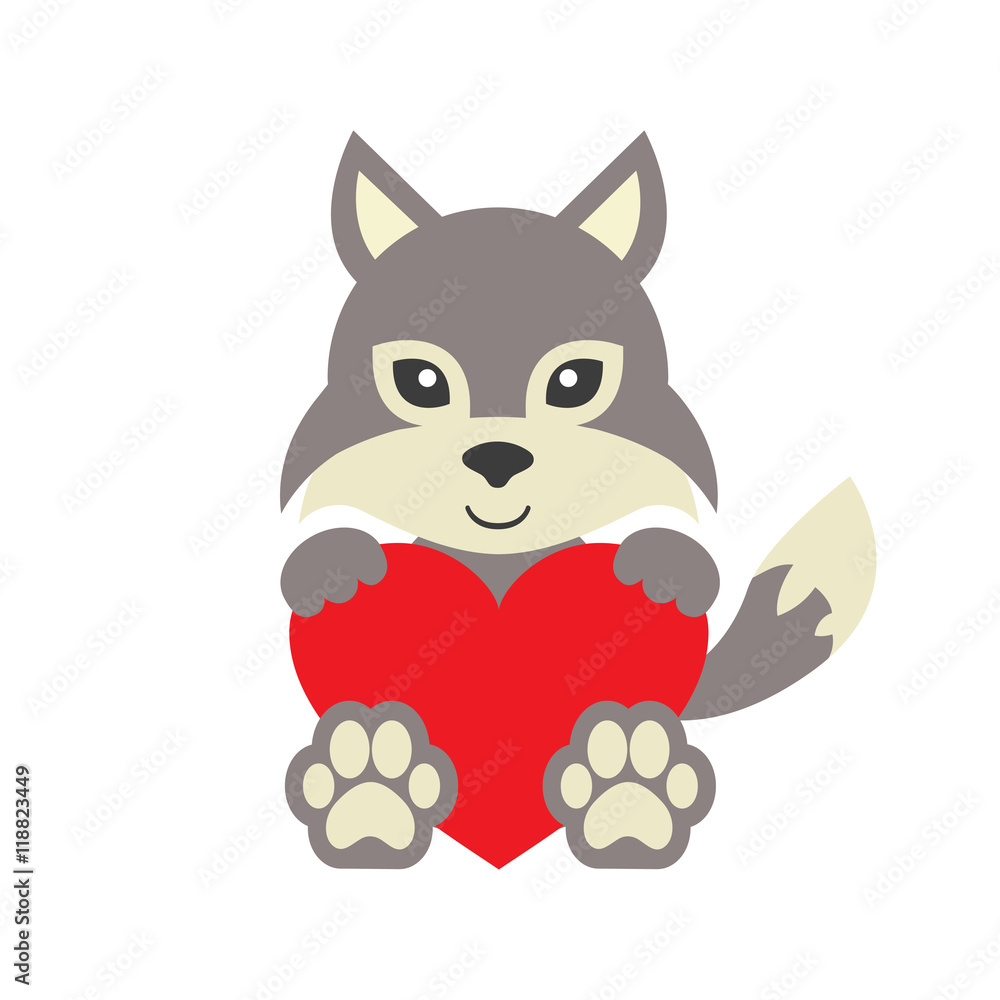 cartoon wolf and heart Stock Vector | Adobe Stock