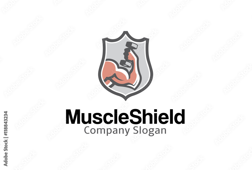 Muscle Shield Logo Design Illustration Stock Vector | Adobe Stock
