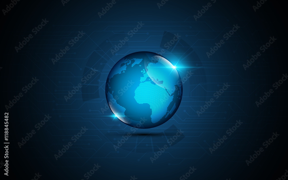 abstract globe with world map sci fi technology innovation concept ...