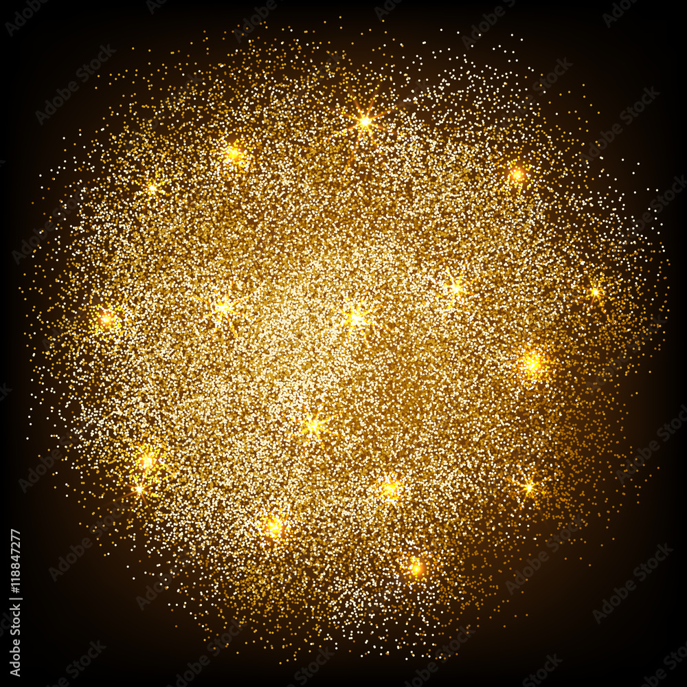 Gold glitter splash on black background. Vector illustration. Stock ...